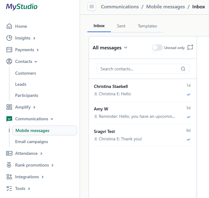 V2: Communications > Mobile messages