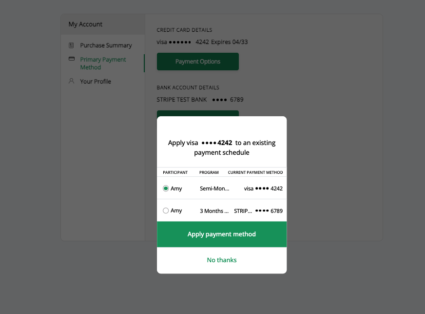 Member app: “My account” (Web app version)